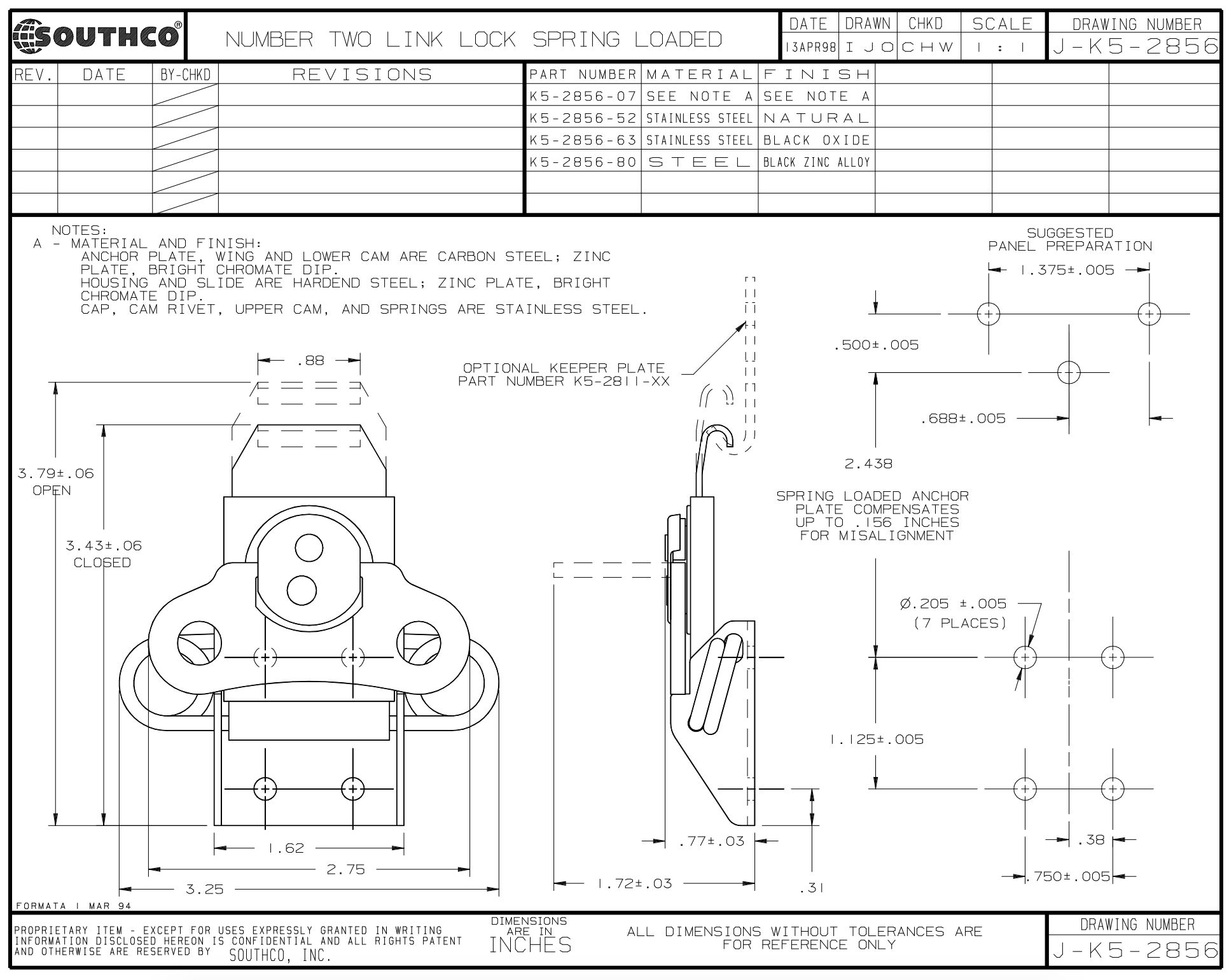 K5 Link Lock with Flat Cam, Spring Loaded – Hinges & Latches